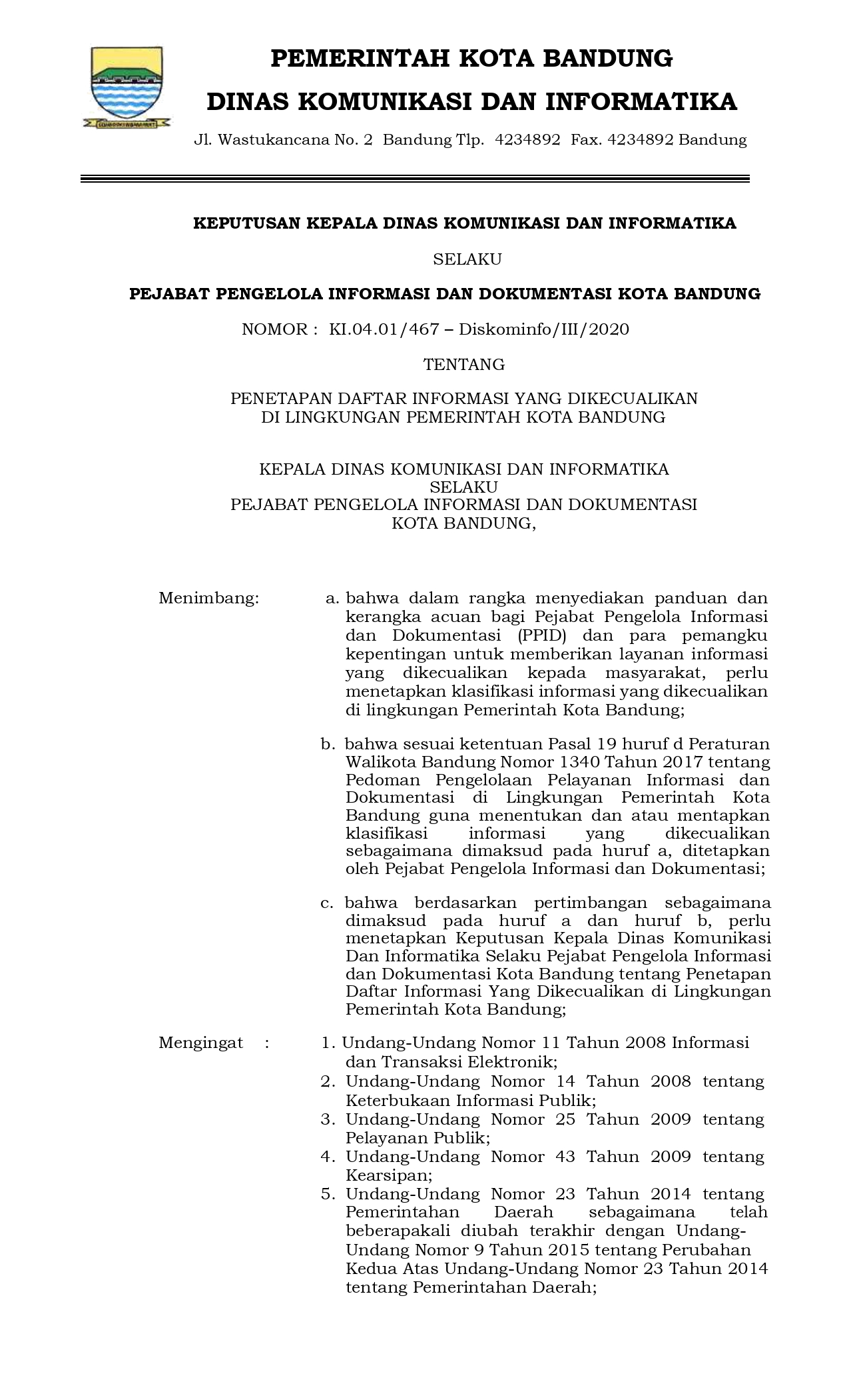 Daftar Informasi Yang Dikecualikan – Kecamatan Andir